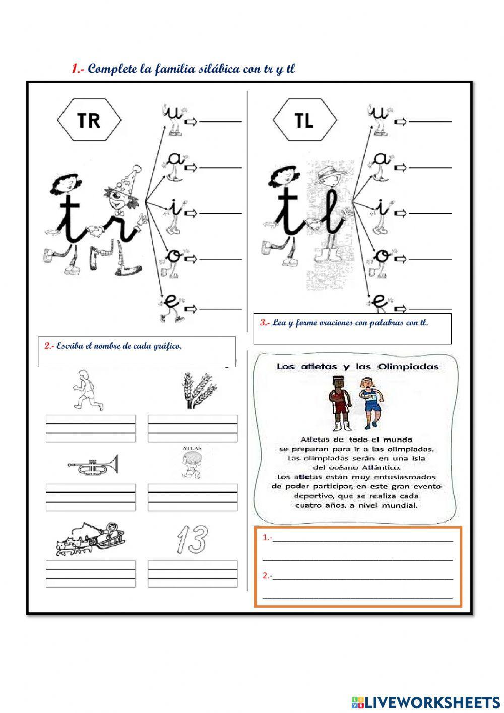 Silabas trabadas con tr-tl worksheet🐅 Descubra a emoção de construir ...