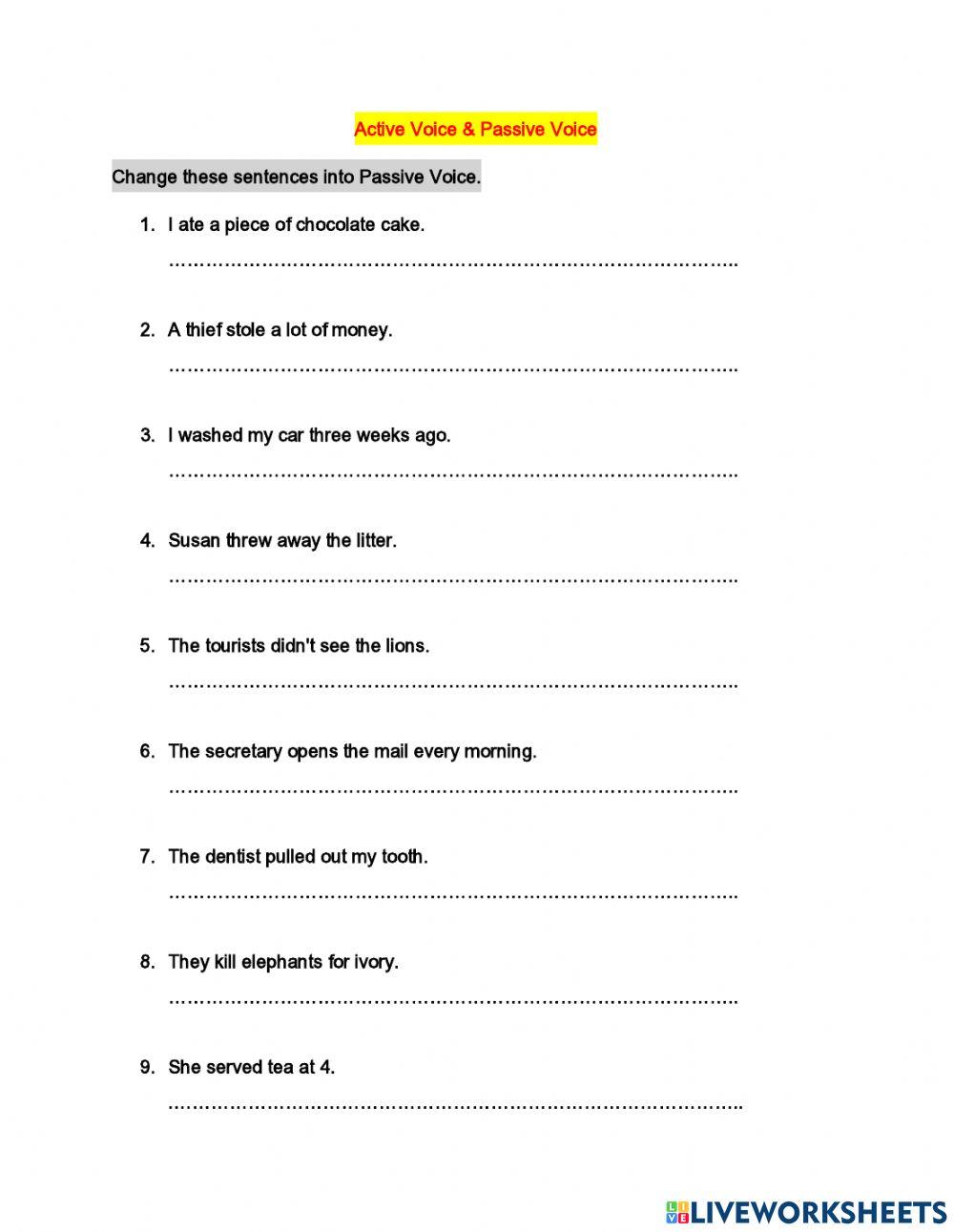 Passive voice : change sentences into passive voice. online exercise ...