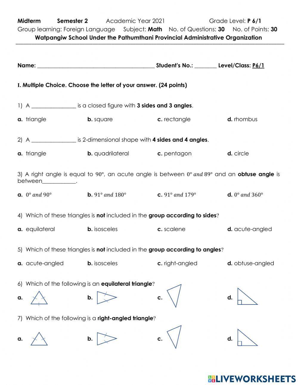 P6-1 Math Midte… | Free Interactive Worksheets | 1807892