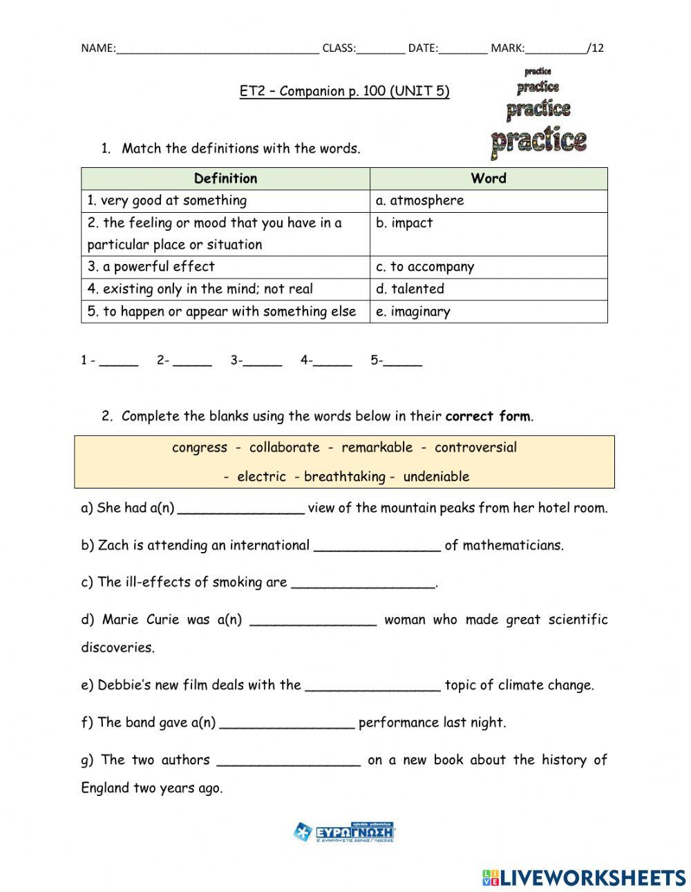 Companion p. 100 (Ultimate English B1+) worksheet | Live Worksheets