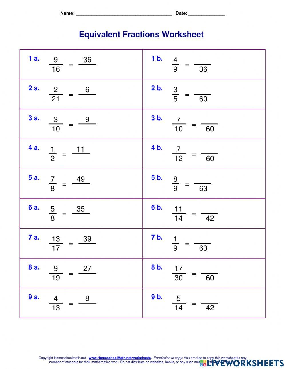 Equivalent fractions sheet 2 online exercise for | Live Worksheets