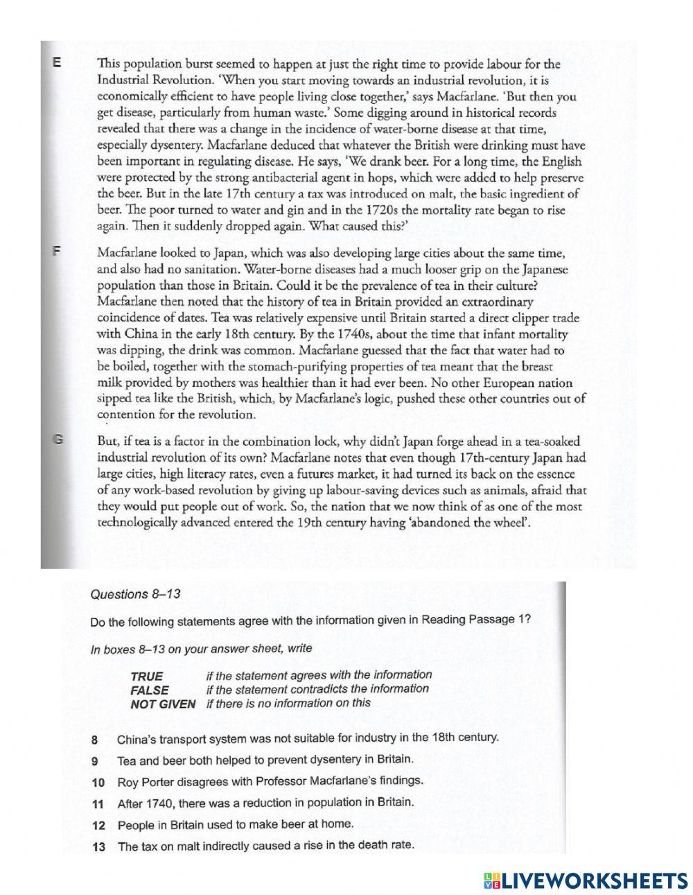 Reading Test 1 -A worksheet | Live Worksheets