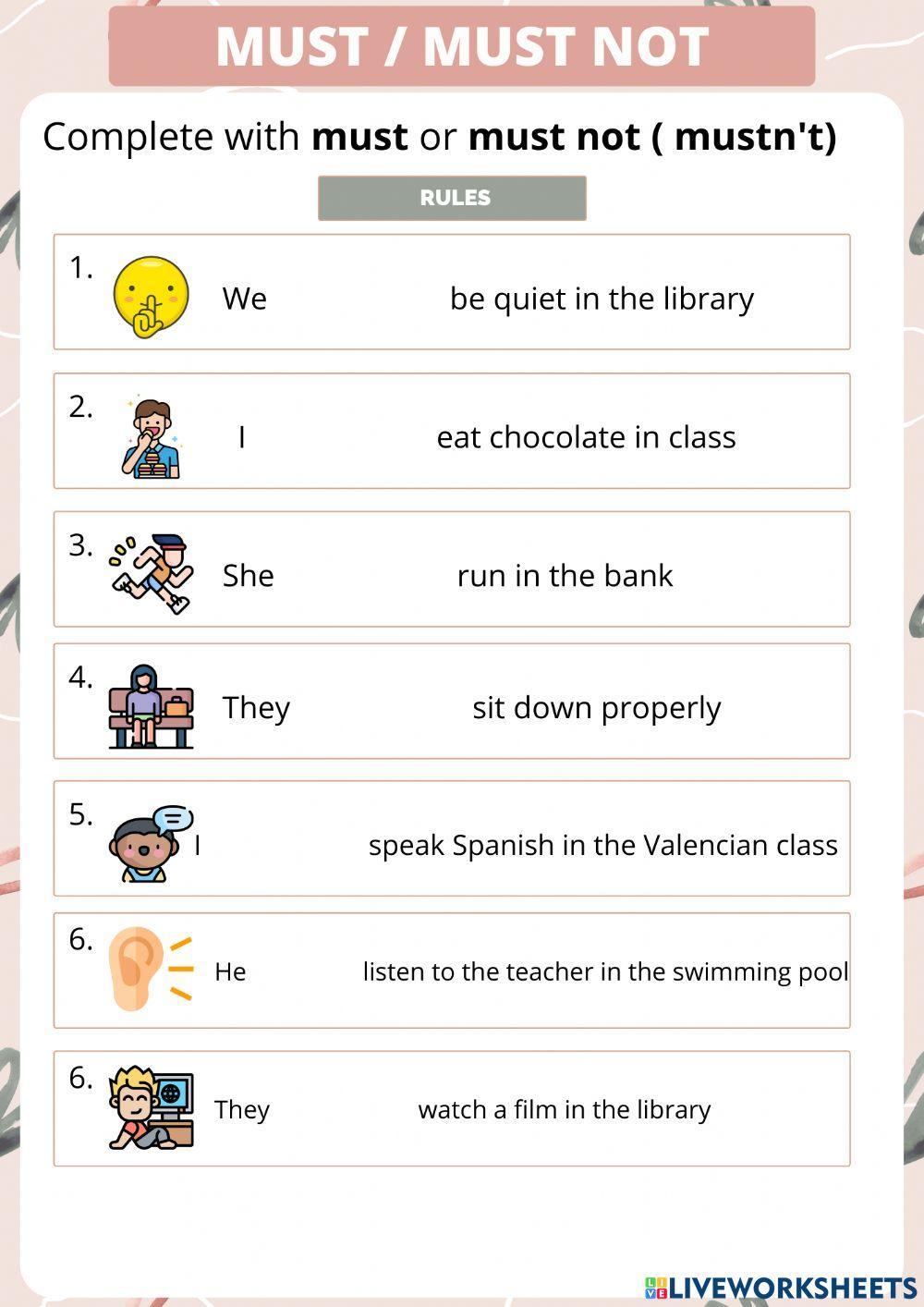 Must - Must not | Free Interactive Worksheets | 1808337