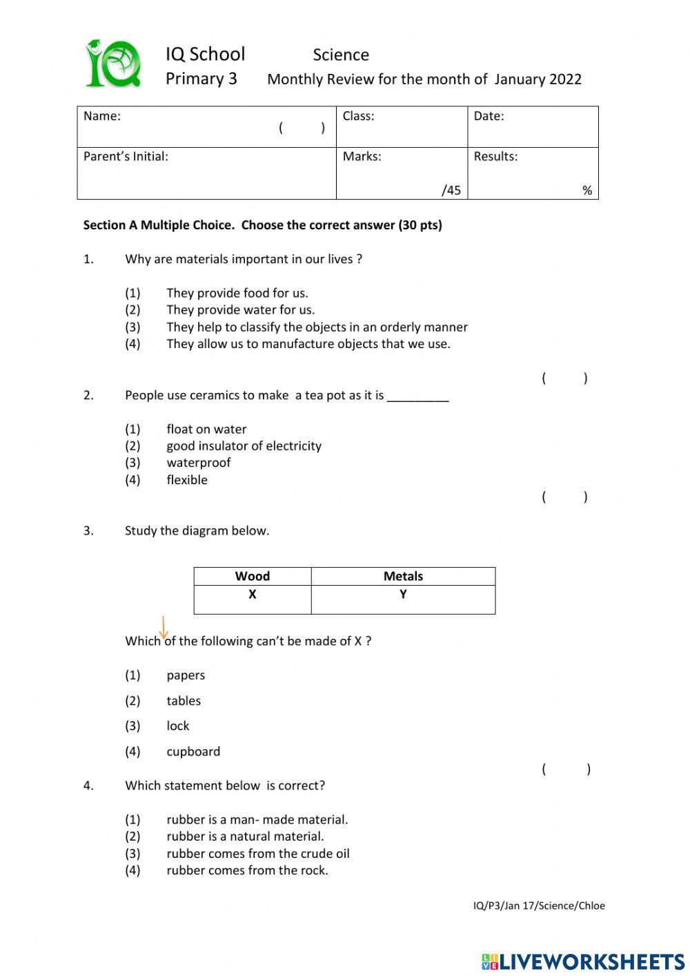 Science 1808377 | Chloe040921 | Live Worksheets