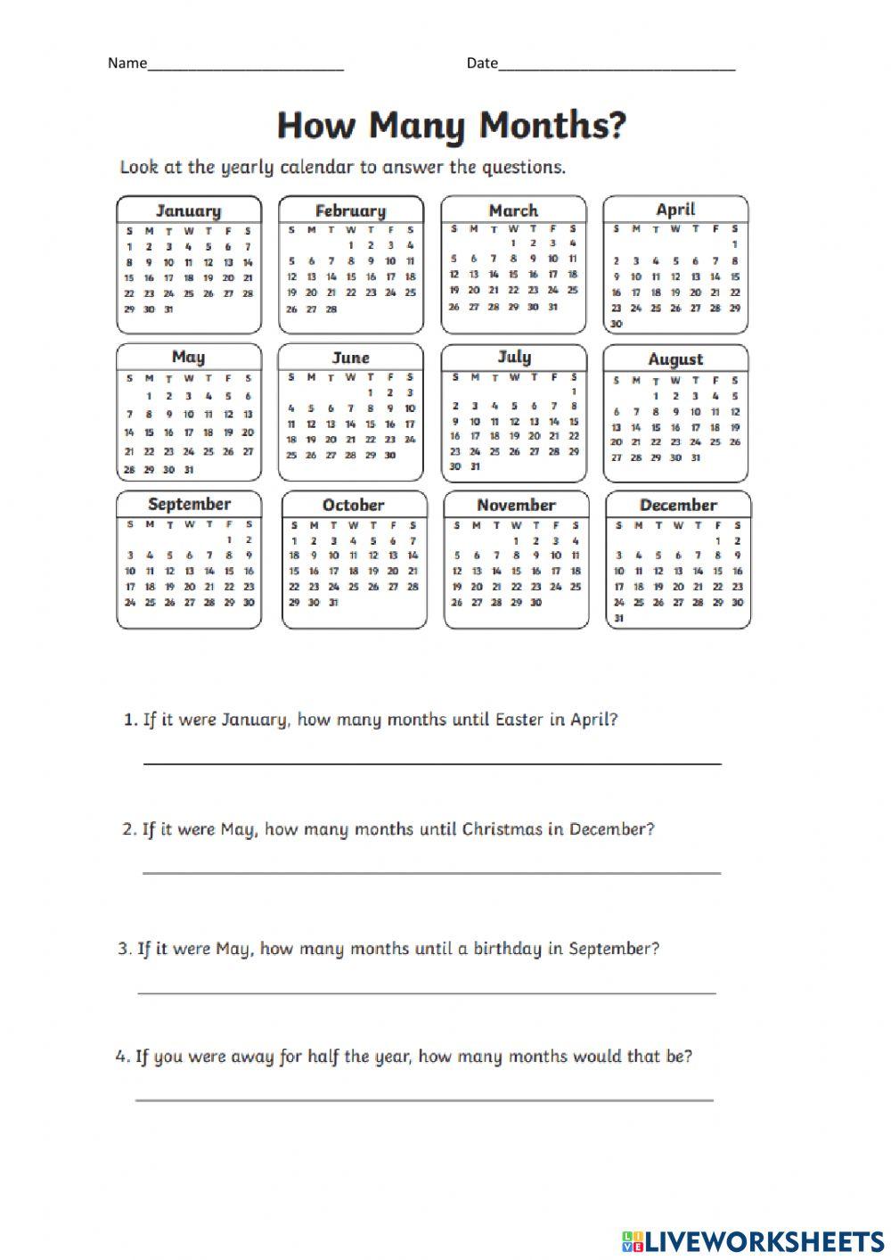 Calander 1808454 | Shaheda Azam | Live Worksheets