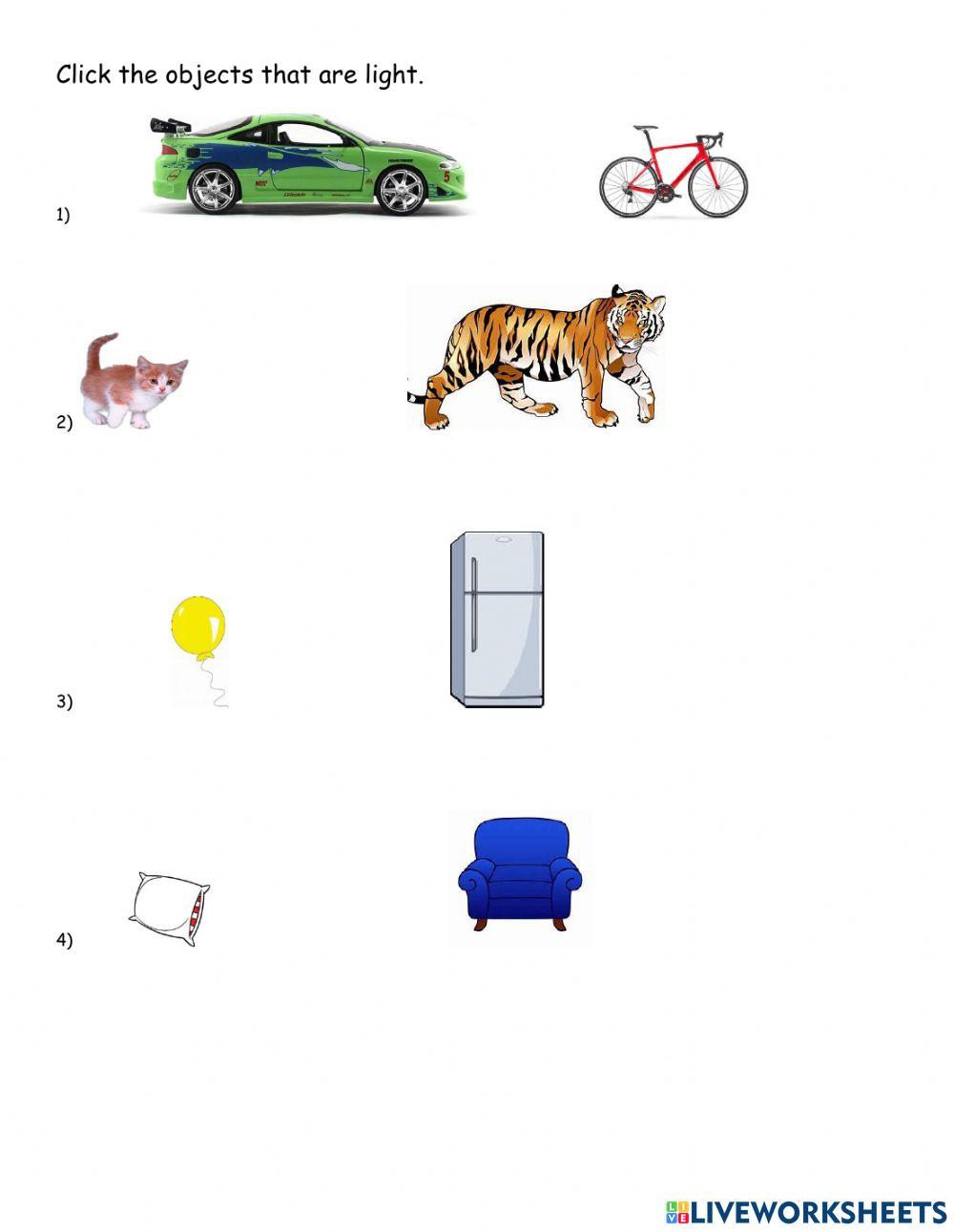 Mathematics heavy and light online exercise for | Live Worksheets