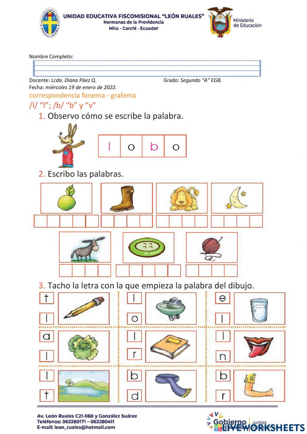 Fonema Grafema lobo worksheet | Live Worksheets
