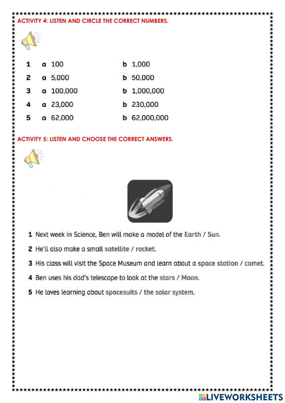 Space activity for 5 egb | Live Worksheets