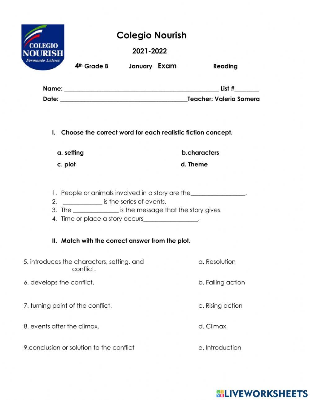 READING EXAM JAN online exercise for | Live Worksheets