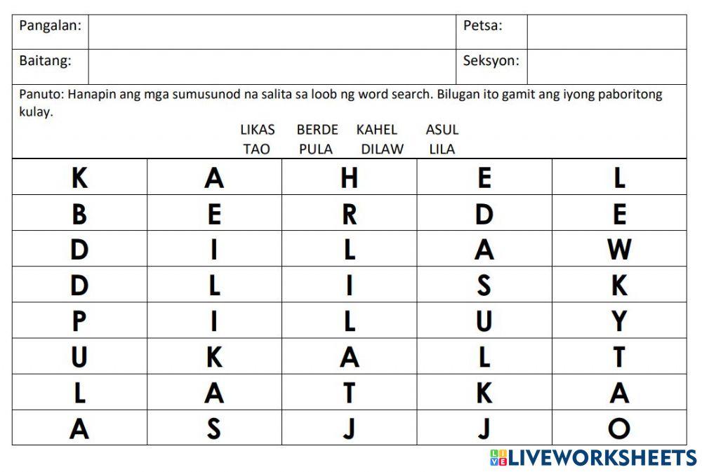 Mga Kulay | Free Interactive Worksheets | 1808945