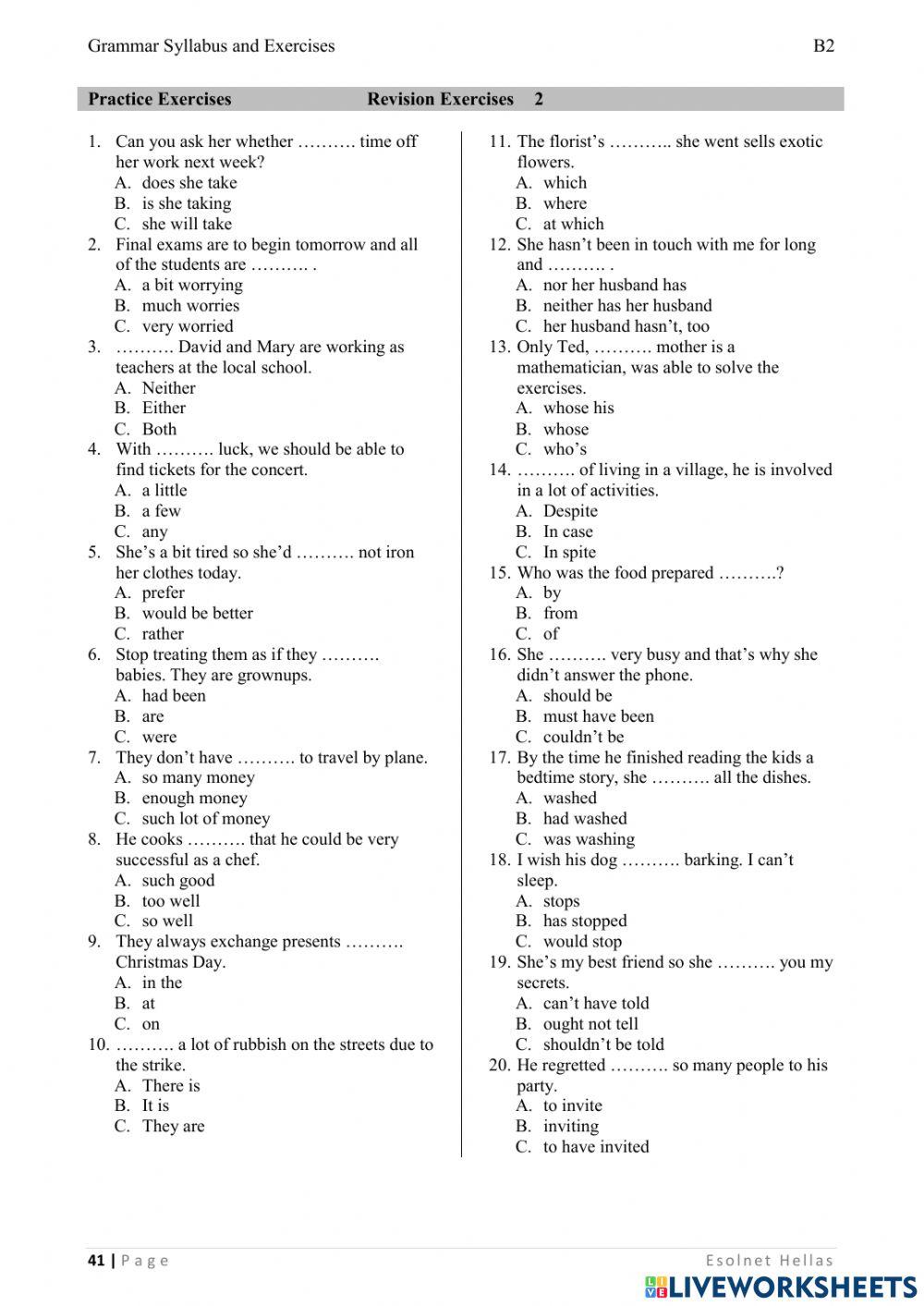 LRN B2 REVISION EXARCISES 2 2271132 | Iro Laftsi | Live