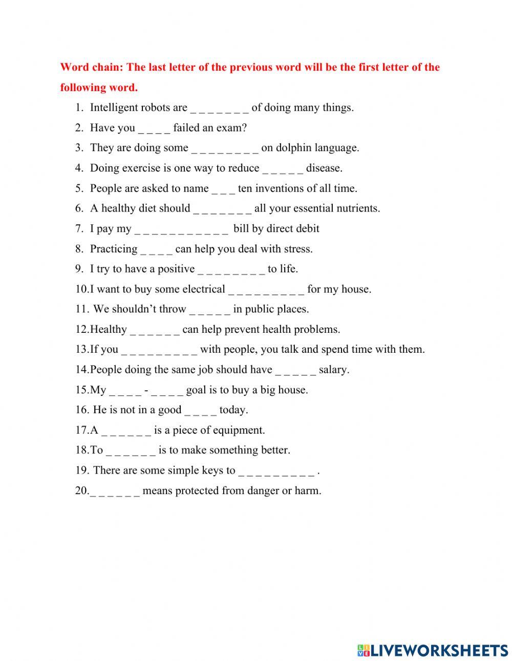 WORD CHAIN online exercise for | Live Worksheets