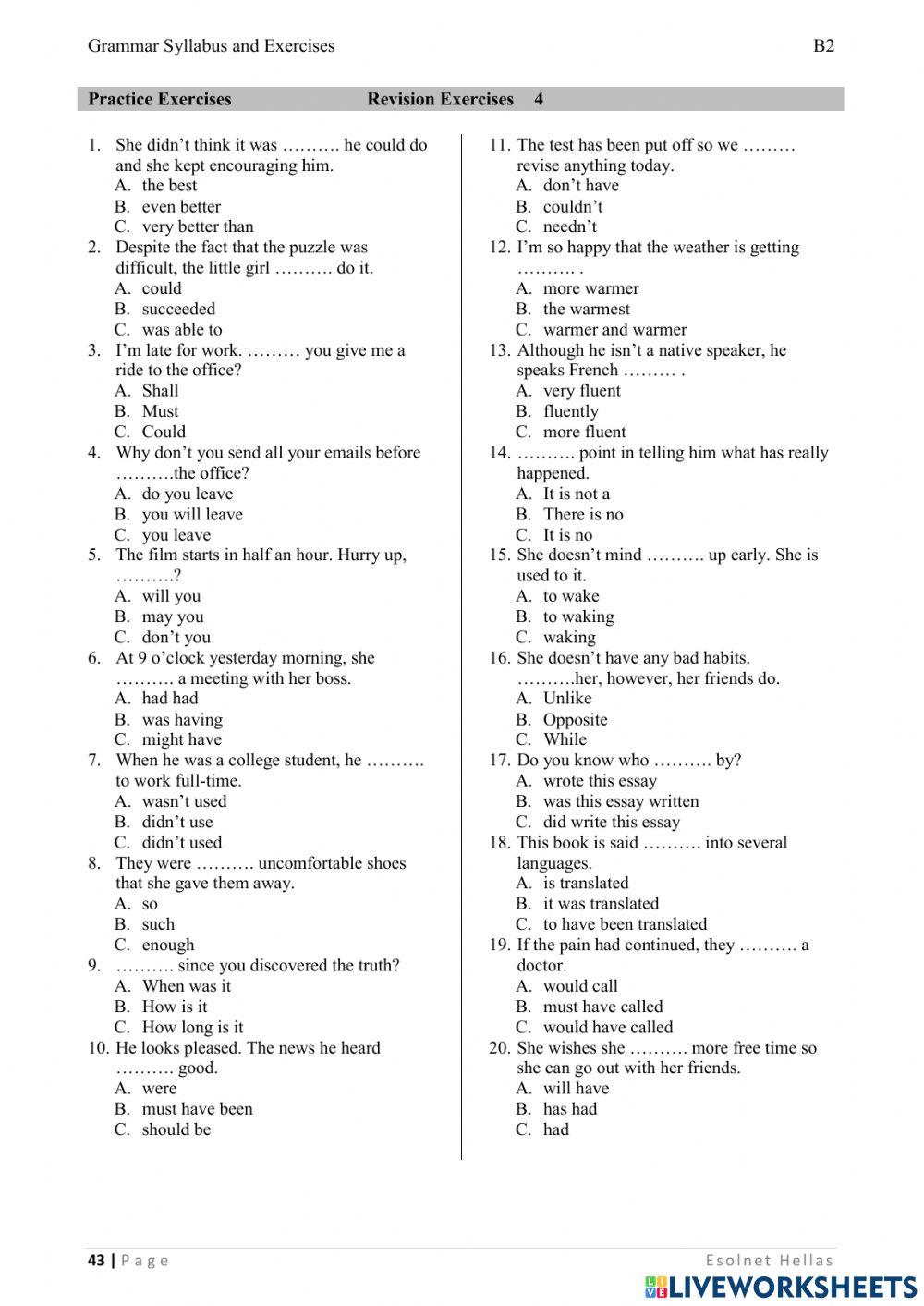 LRN B2 REVISION… | Free Interactive Worksheets | 2268011
