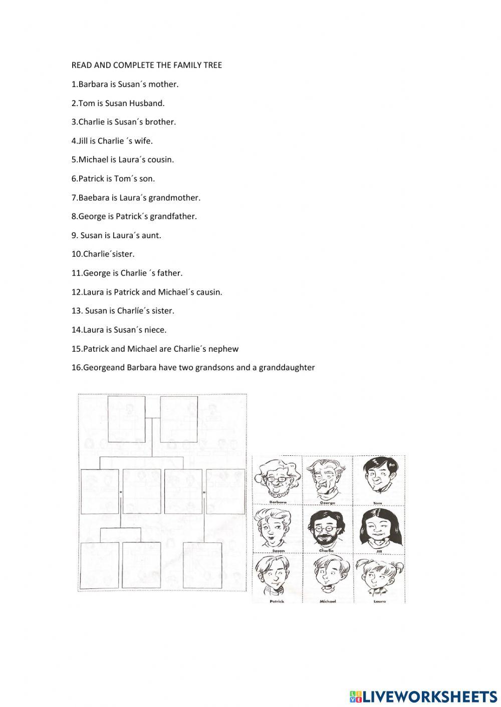 Family tree online exercise for 6º | Live Worksheets