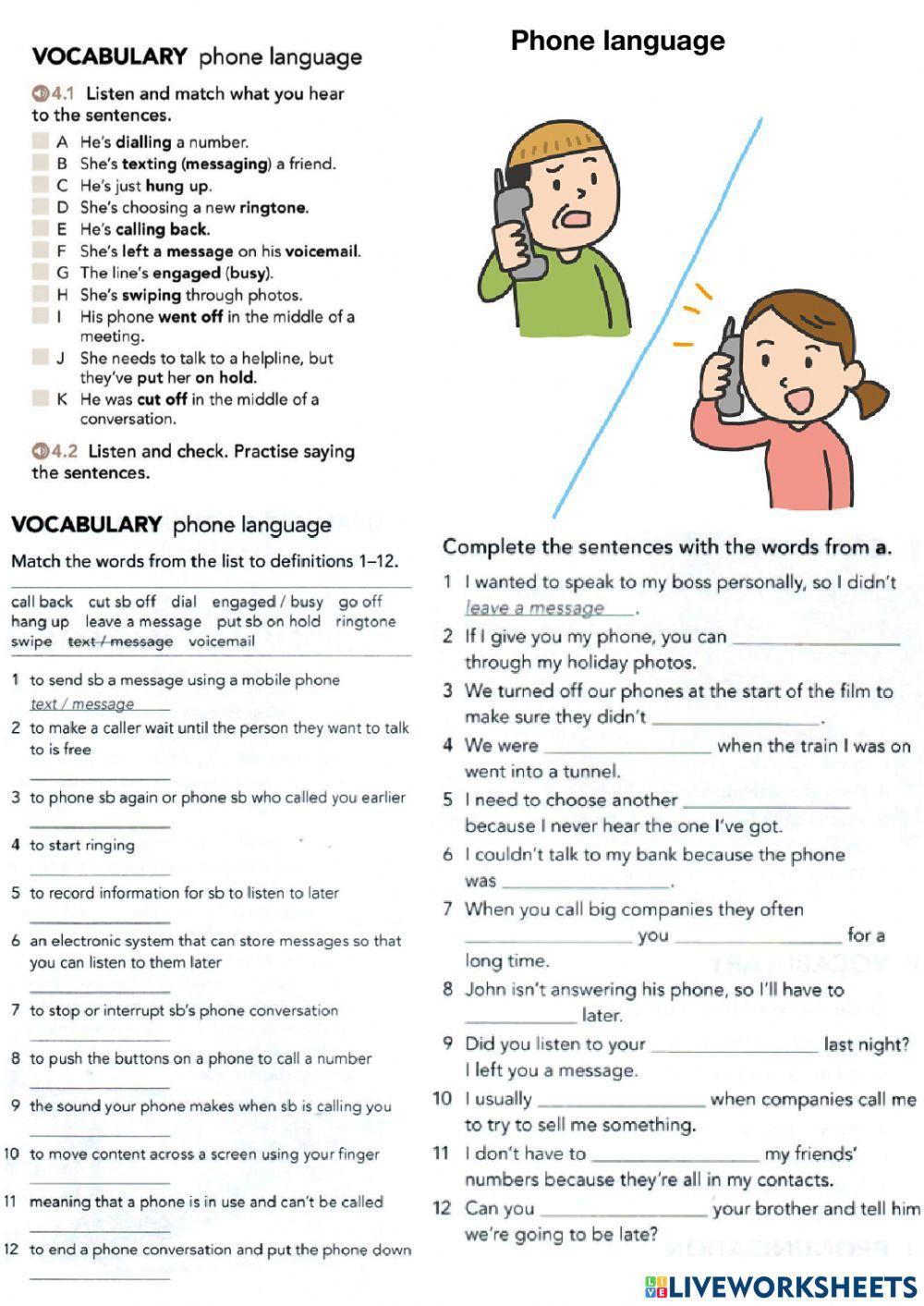 Phone language | Free Interactive Worksheets | 1809159