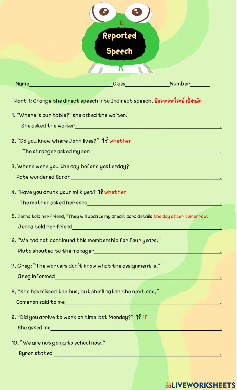 Reported Speech | May_Chiraporn | Live Worksheets