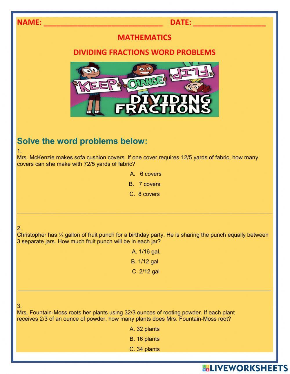 Dividing Fraction Word Problems Worksheet Live Worksheets dividing-fraction-word-problems-worksheet-live-worksheets