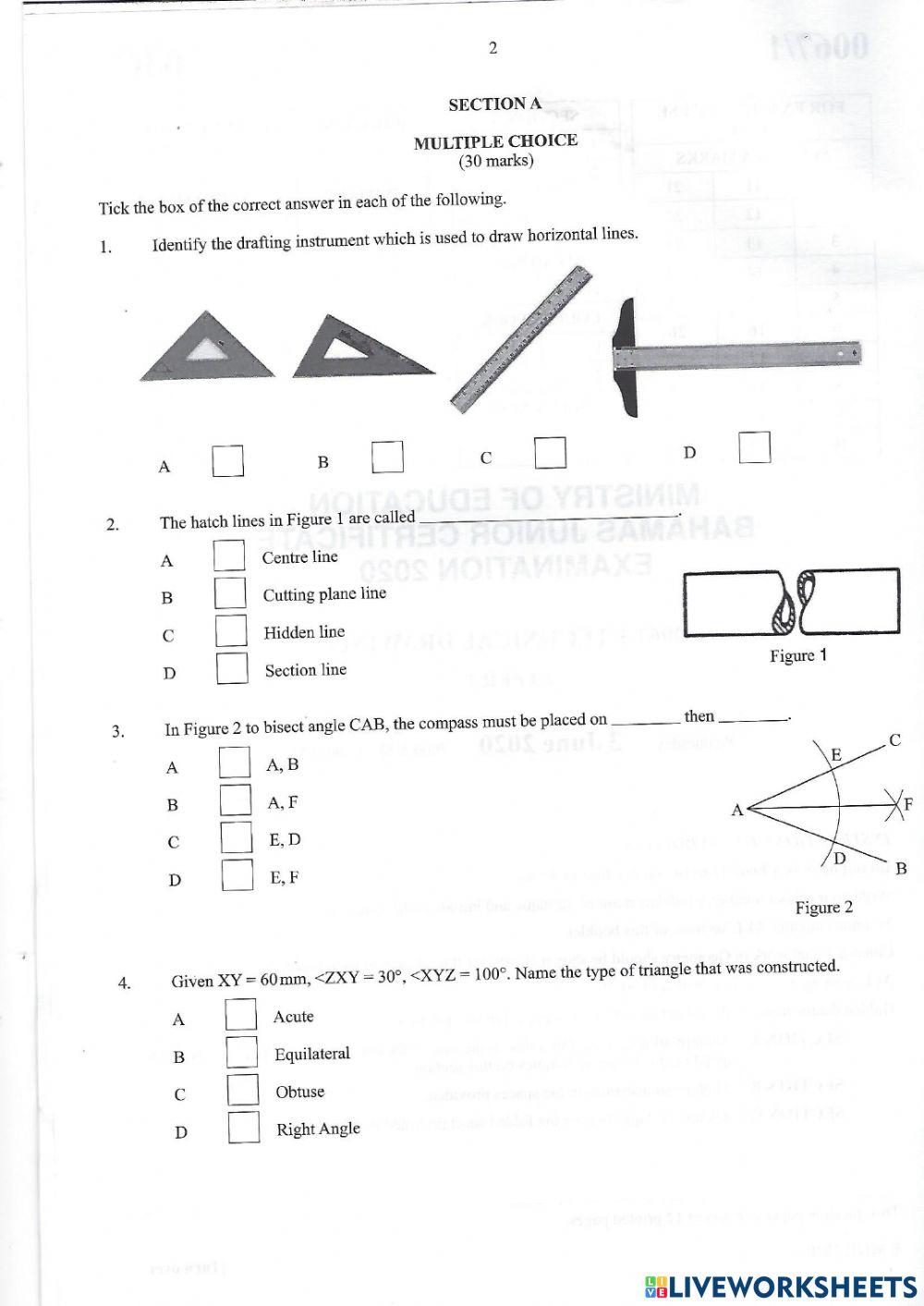 BJC EXAMINATION SECTION A-2020 online exercise for | Live Worksheets