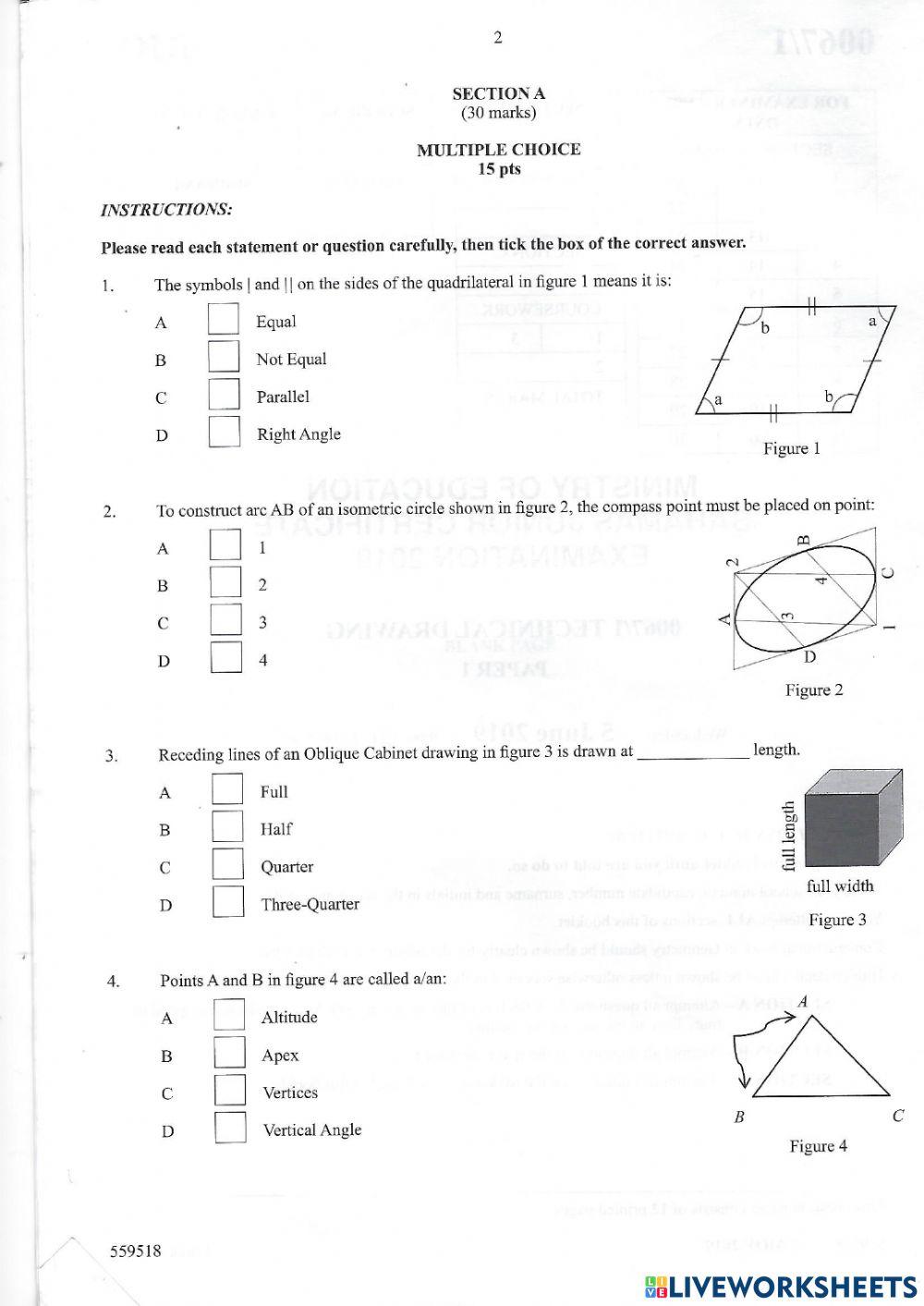 BJC EXAMINATION SECTION A-2019 online exercise for | Live Worksheets