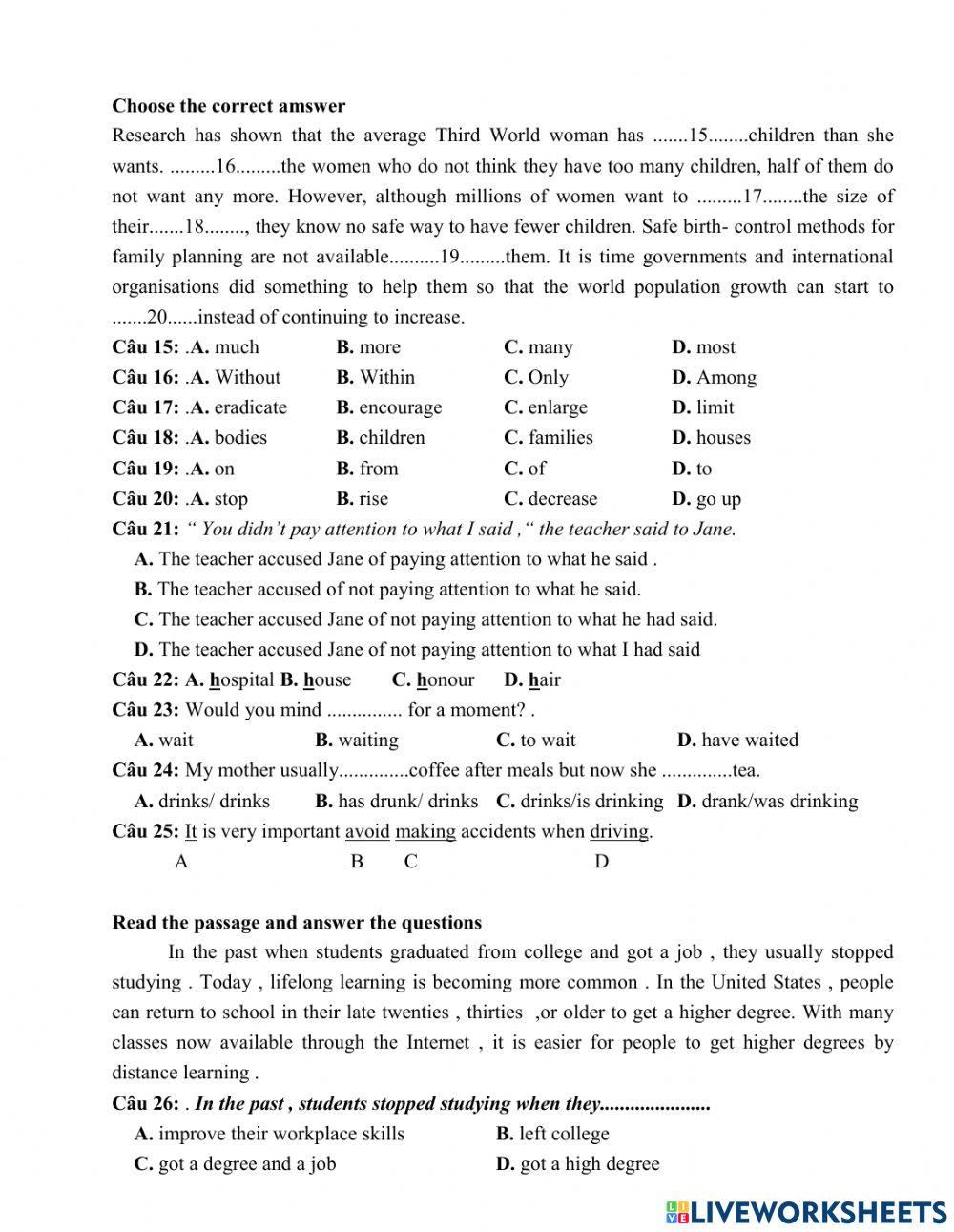 Review 1st Term Test 6- Grade 11 worksheet | Live Worksheets