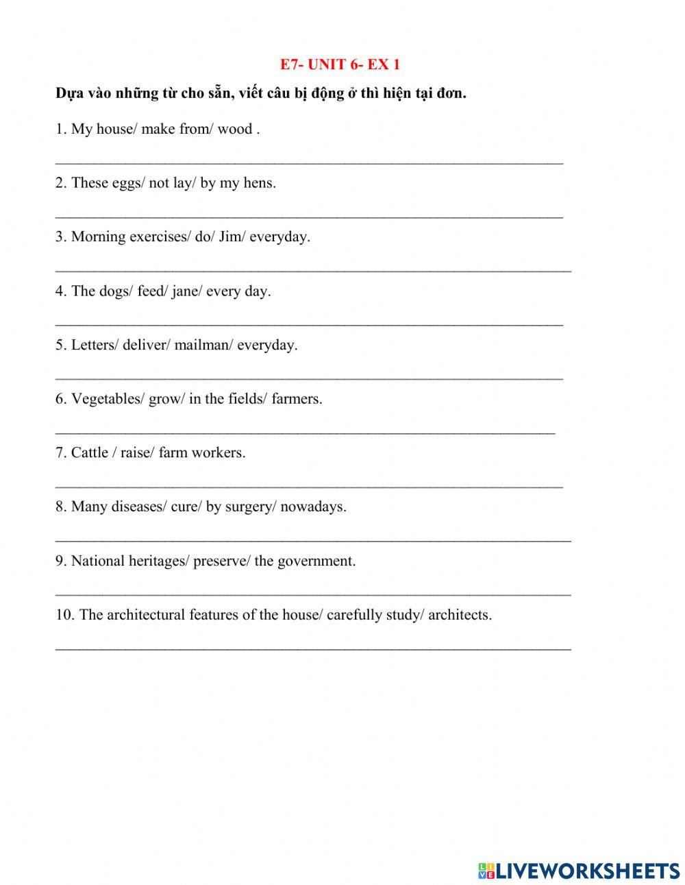 E7- unit 6- ex 1 worksheet | Live Worksheets