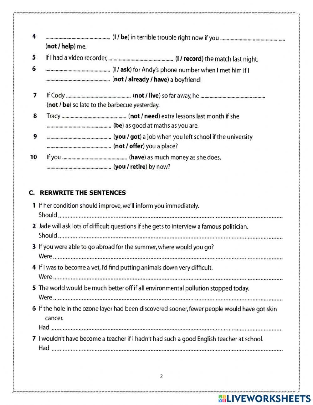 B2 - Conditiona… | Free Interactive Worksheets | 6805671