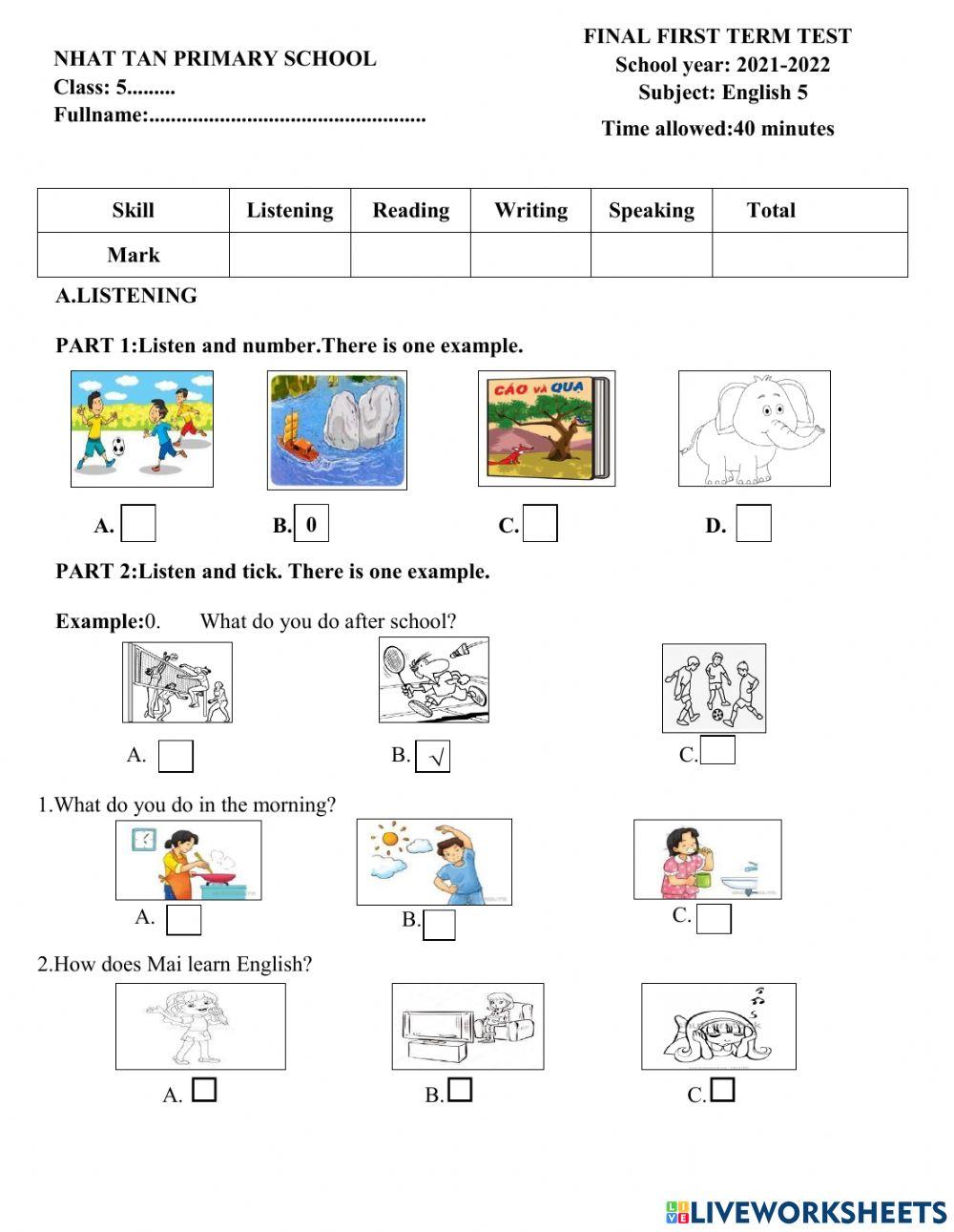 Final test online exercise for 5 | Live Worksheets