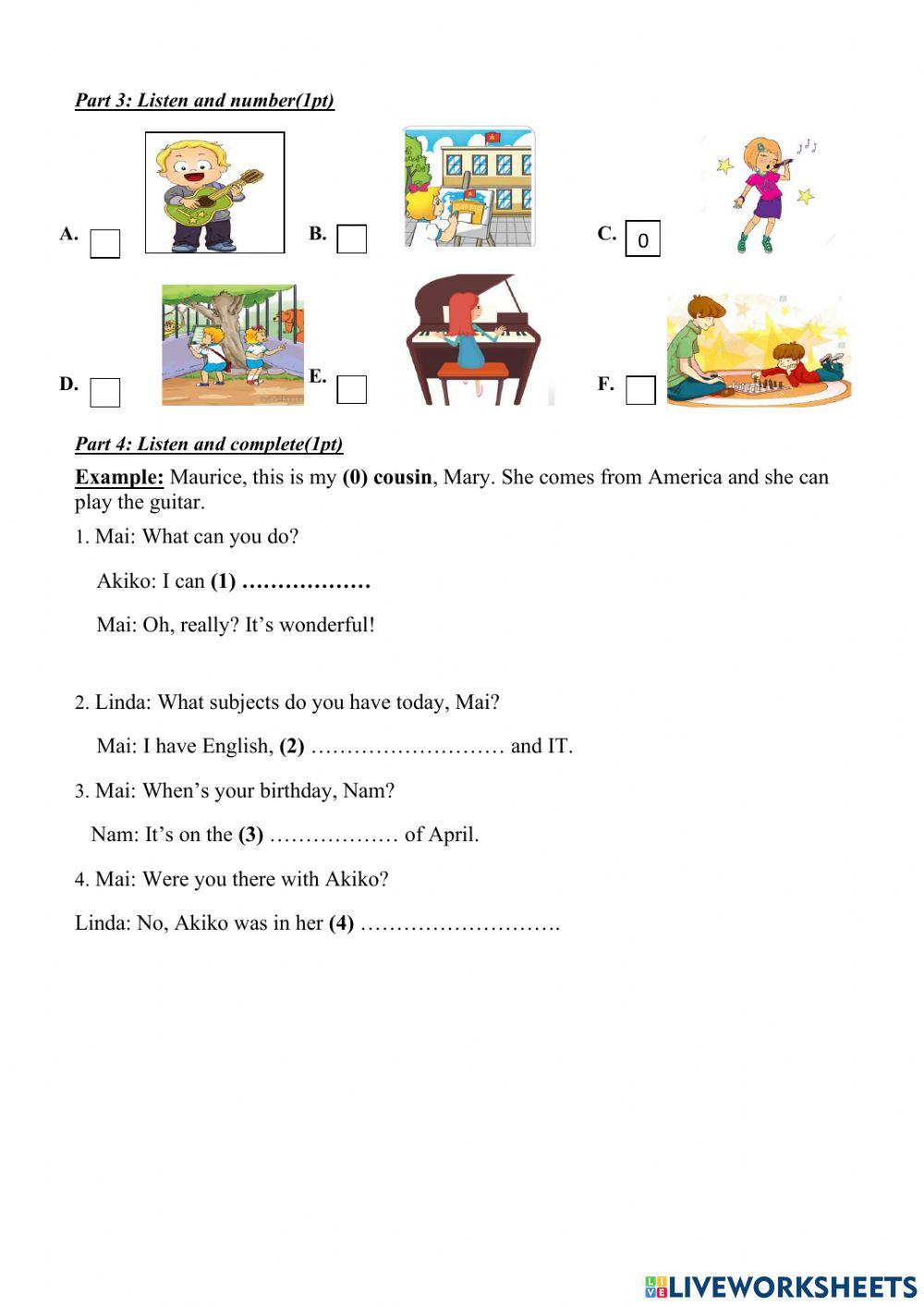 1766804 | Listening test grade 4 CK1 | thaohuynh2412
