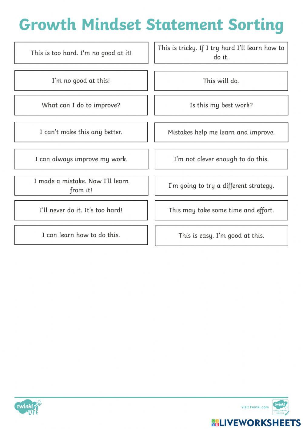 Mindset Sorting activity online exercise for | Live Worksheets