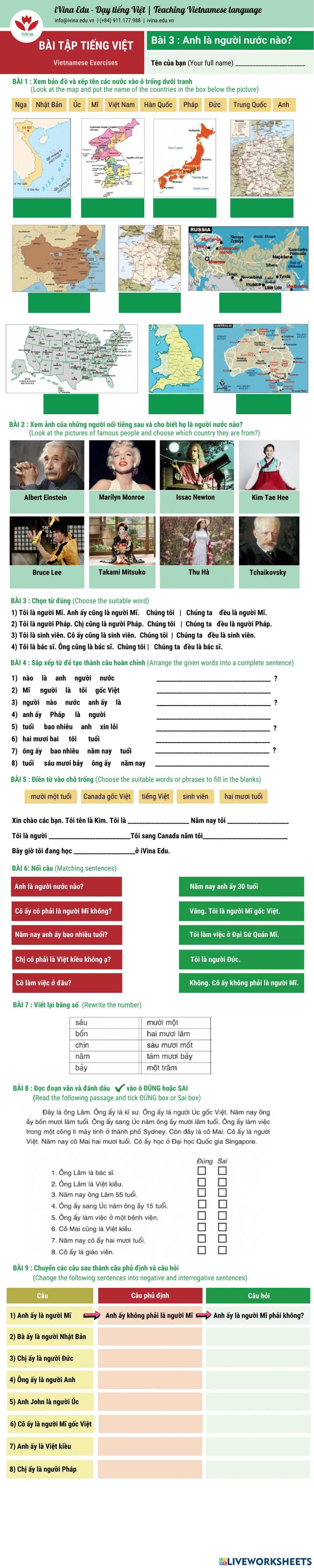 Bài 3 | Free Interactive Worksheets | 1942082