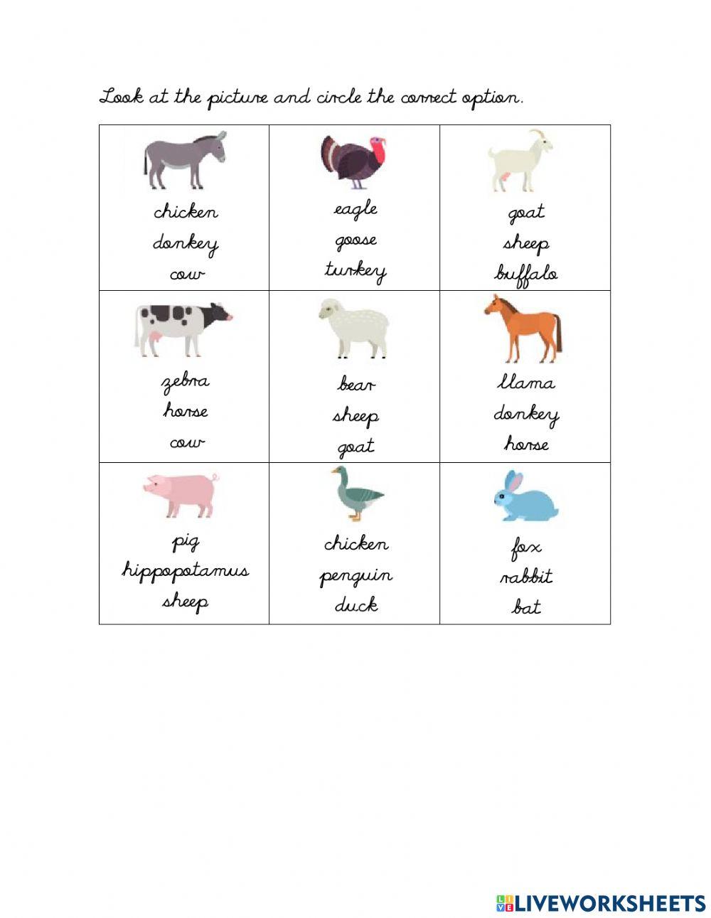 Farm animals. Multiple choice online exercise for | Live Worksheets