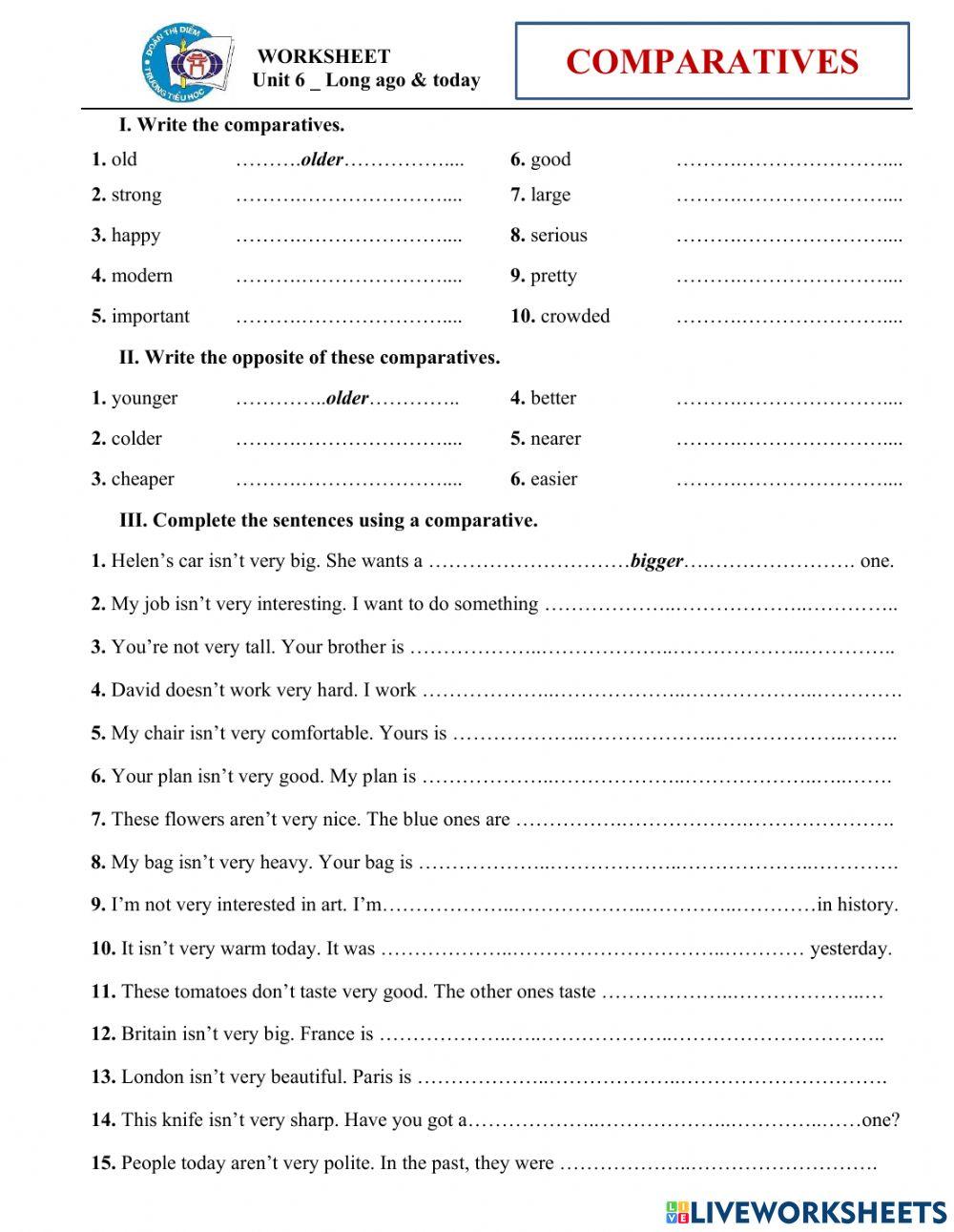 Comparative online exercise for 4 | Live Worksheets