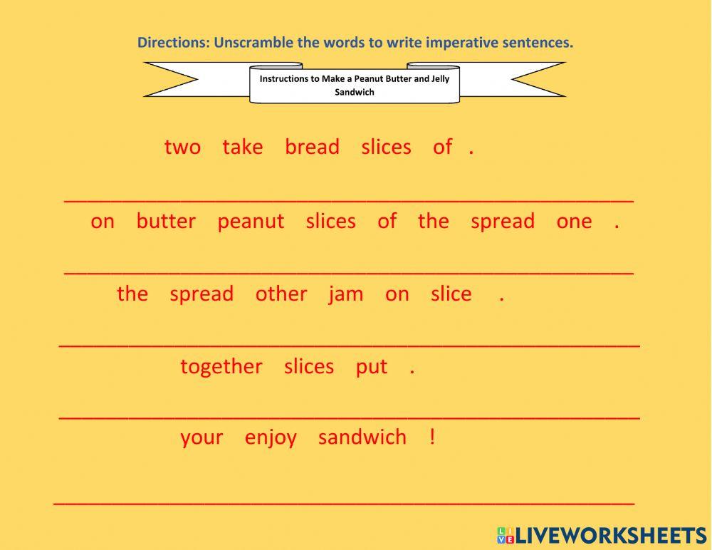 Instructions to make a sandwich worksheet | Live Worksheets