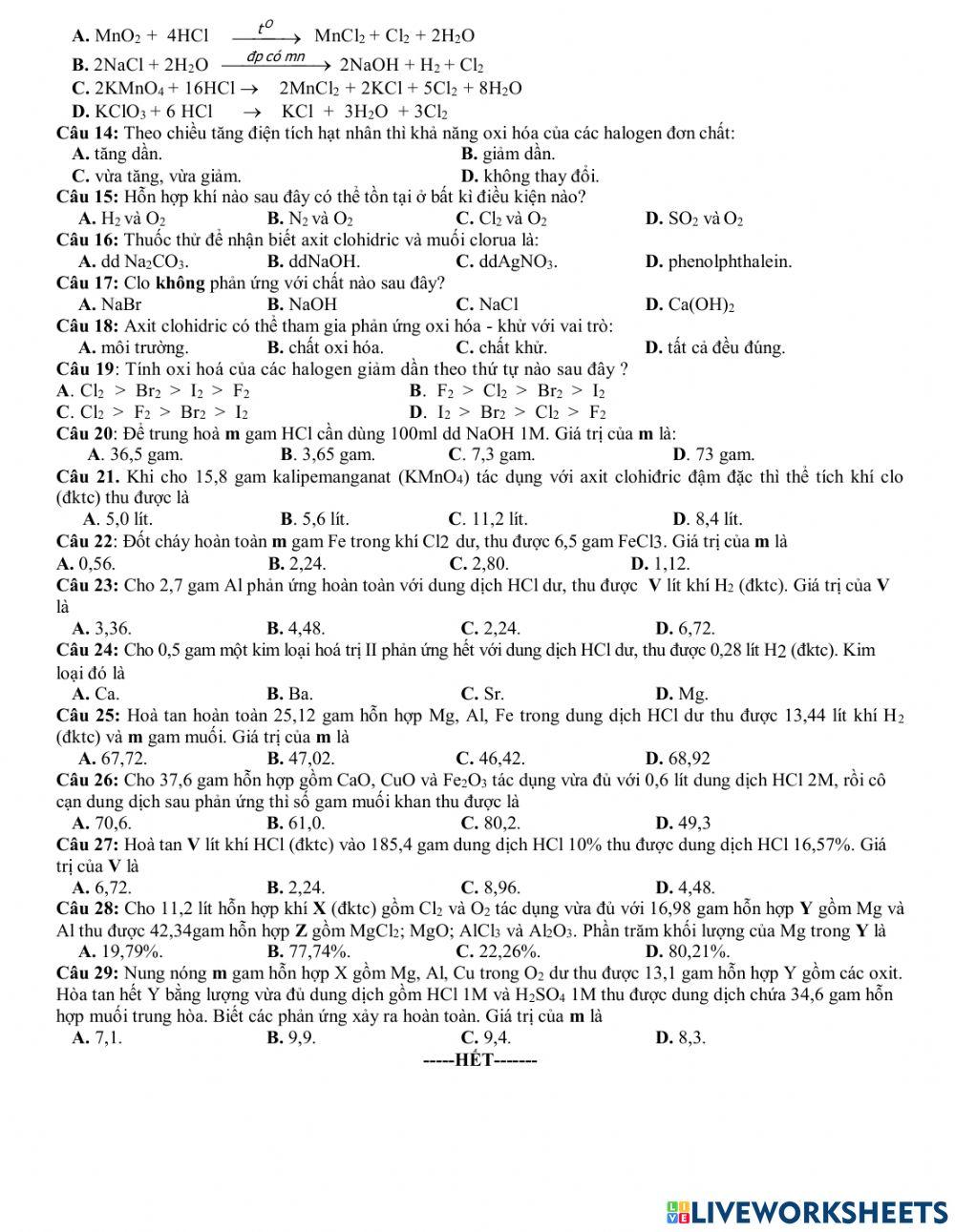 10 - 01 - halogen worksheet | Live Worksheets