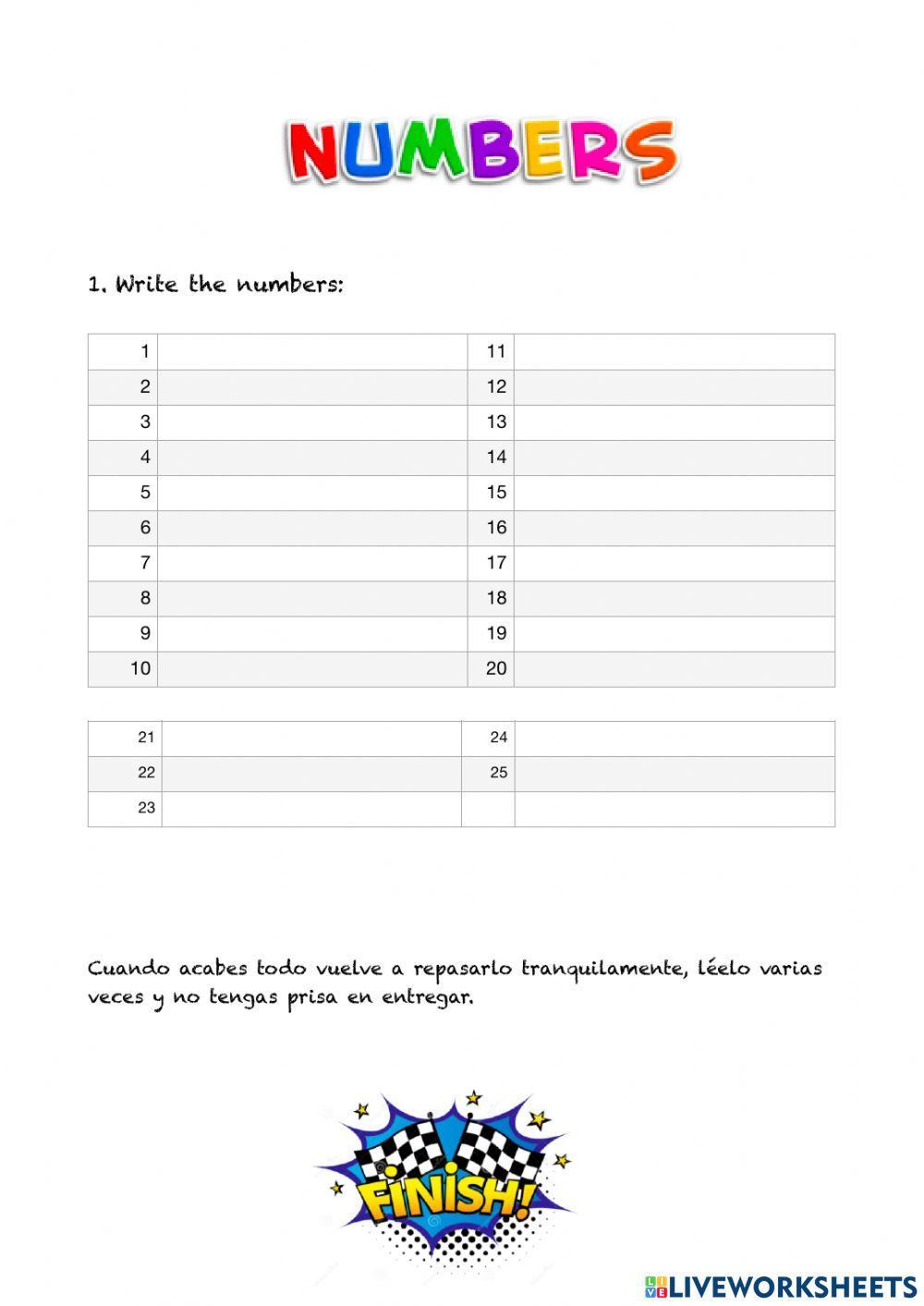 Numbers 1 to 25 7015513 | paumbp | Live Worksheets