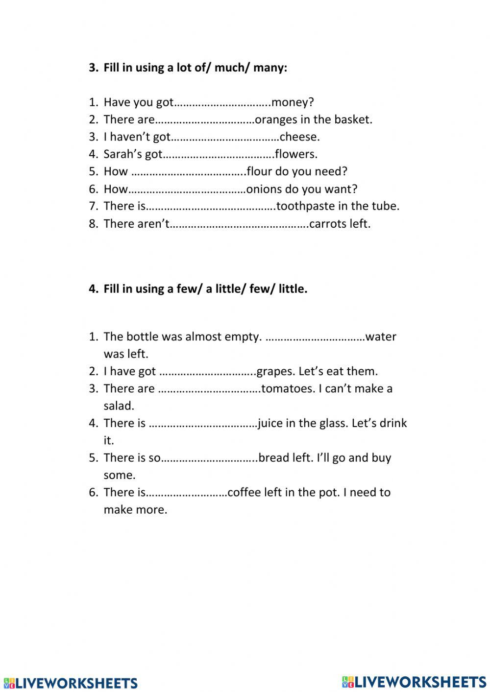 some-any-a lot of-a few-many-much online exercise for | Live Worksheets