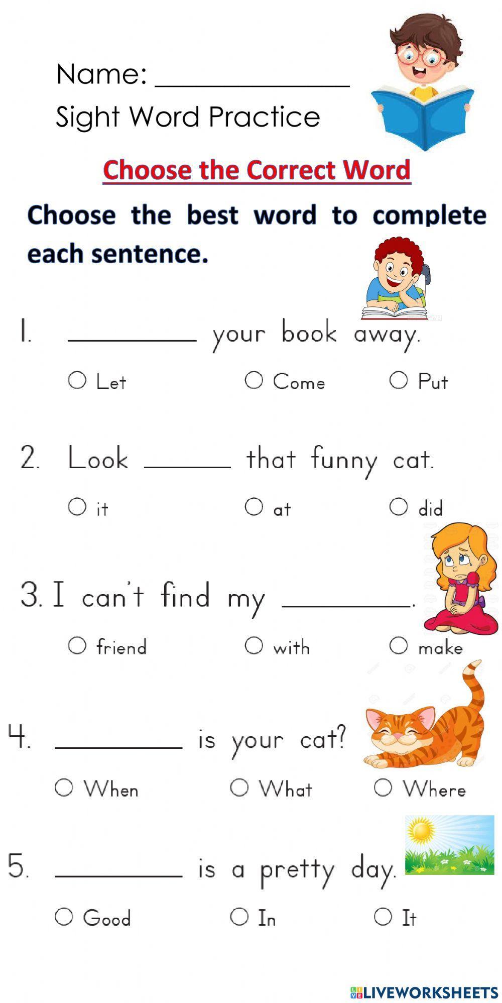 Pdf online activity: Sight Word Practice | Live Worksheets