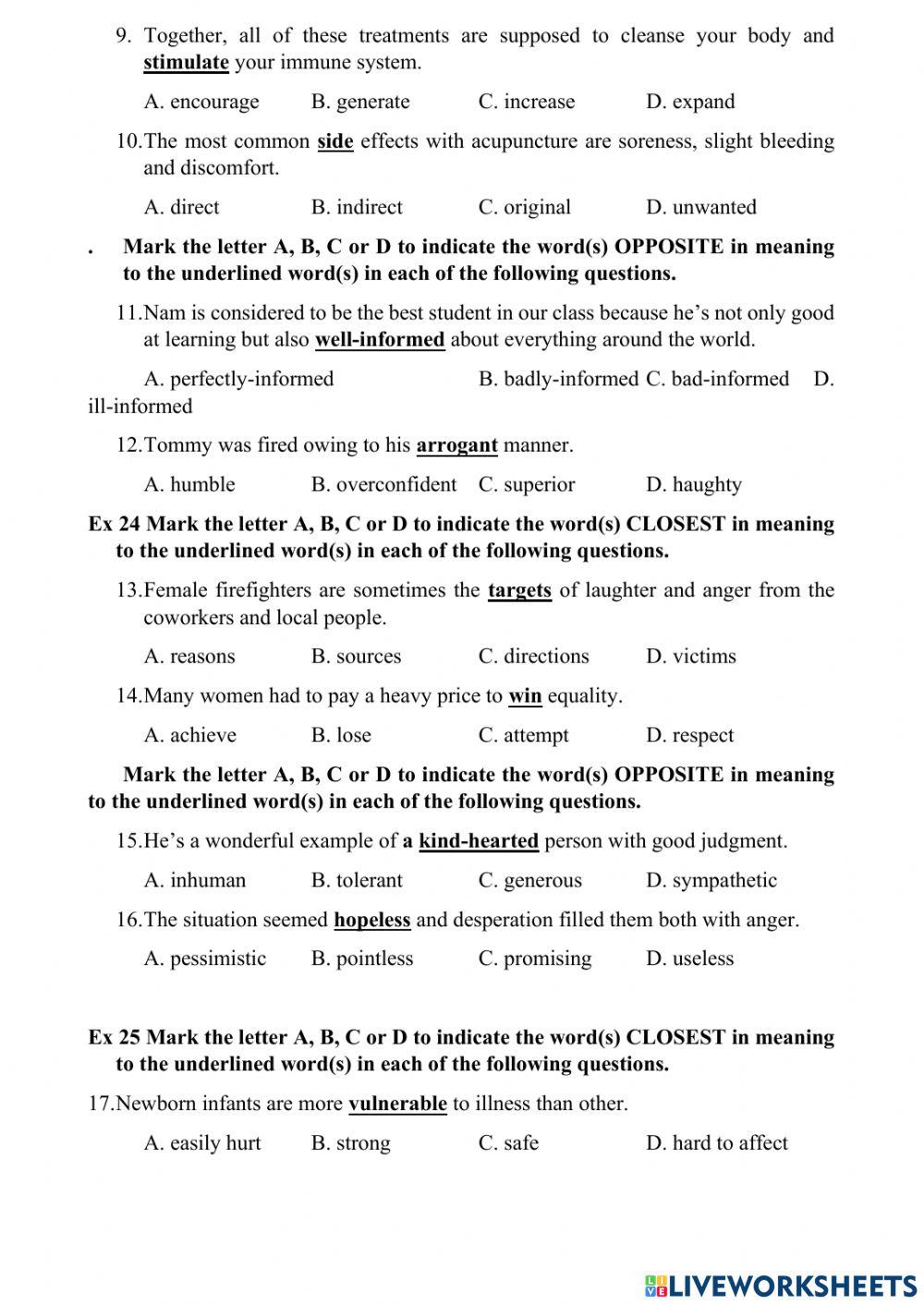 1811758 | Test 4 Closest and opposite word