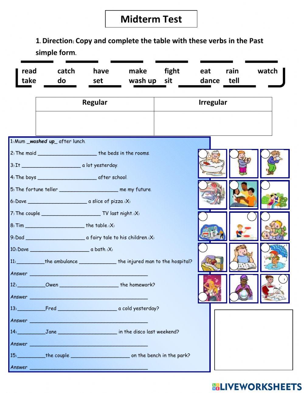 Midterm M2: Past Simple Tense online exercise for | Live Worksheets