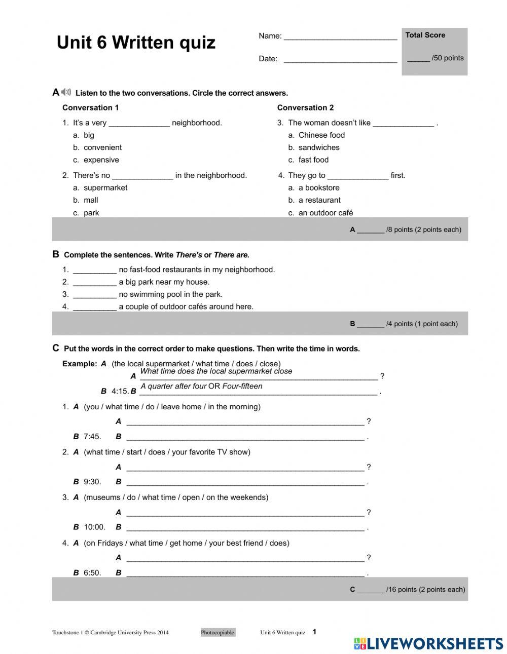 Touchstone unit6 6815608 | JazminPL | Live Worksheets