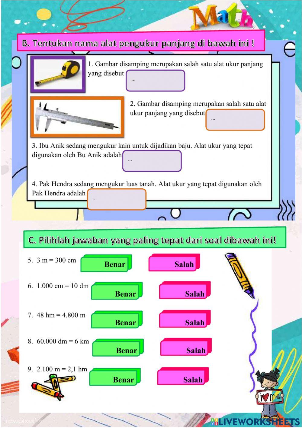 Soal Satuan Pan… | Free Interactive Worksheets | 1811899