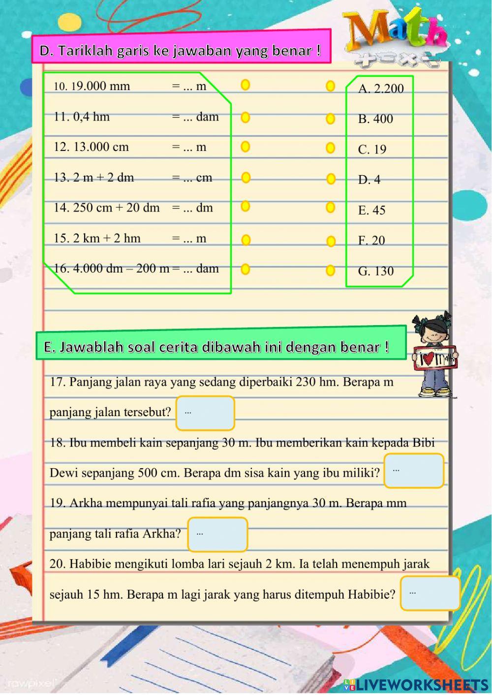 Soal Satuan Pan… | Free Interactive Worksheets | 1811899