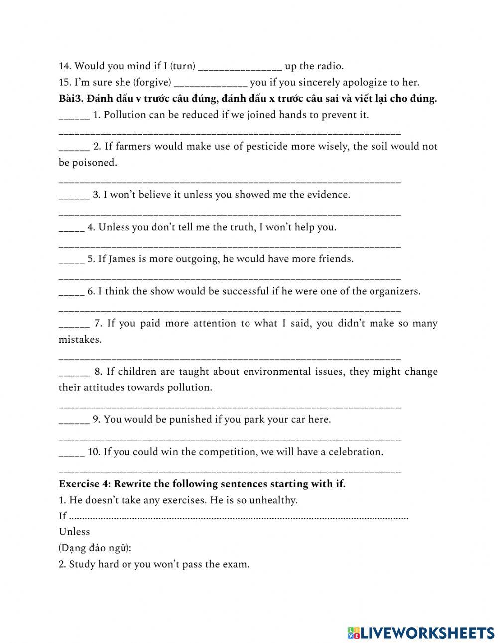 Conditional sen… | Free Interactive Worksheets | 1812045