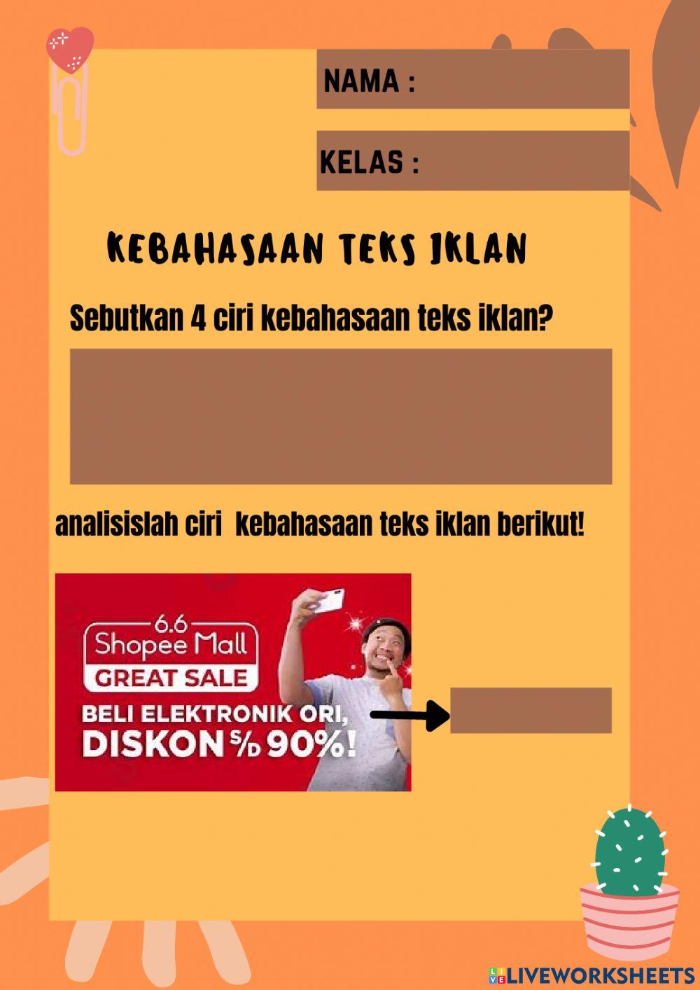 1812023 | Teks iklan | Iiya Riyaana | LiveWorksheets