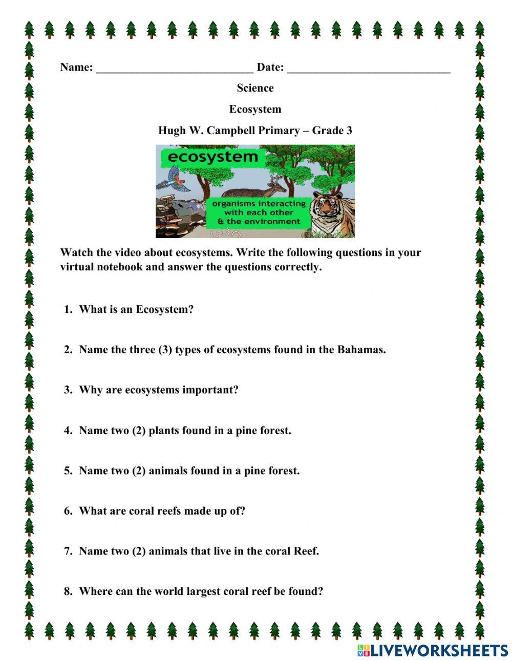 Ecosystems online worksheet for 3 | Live Worksheets