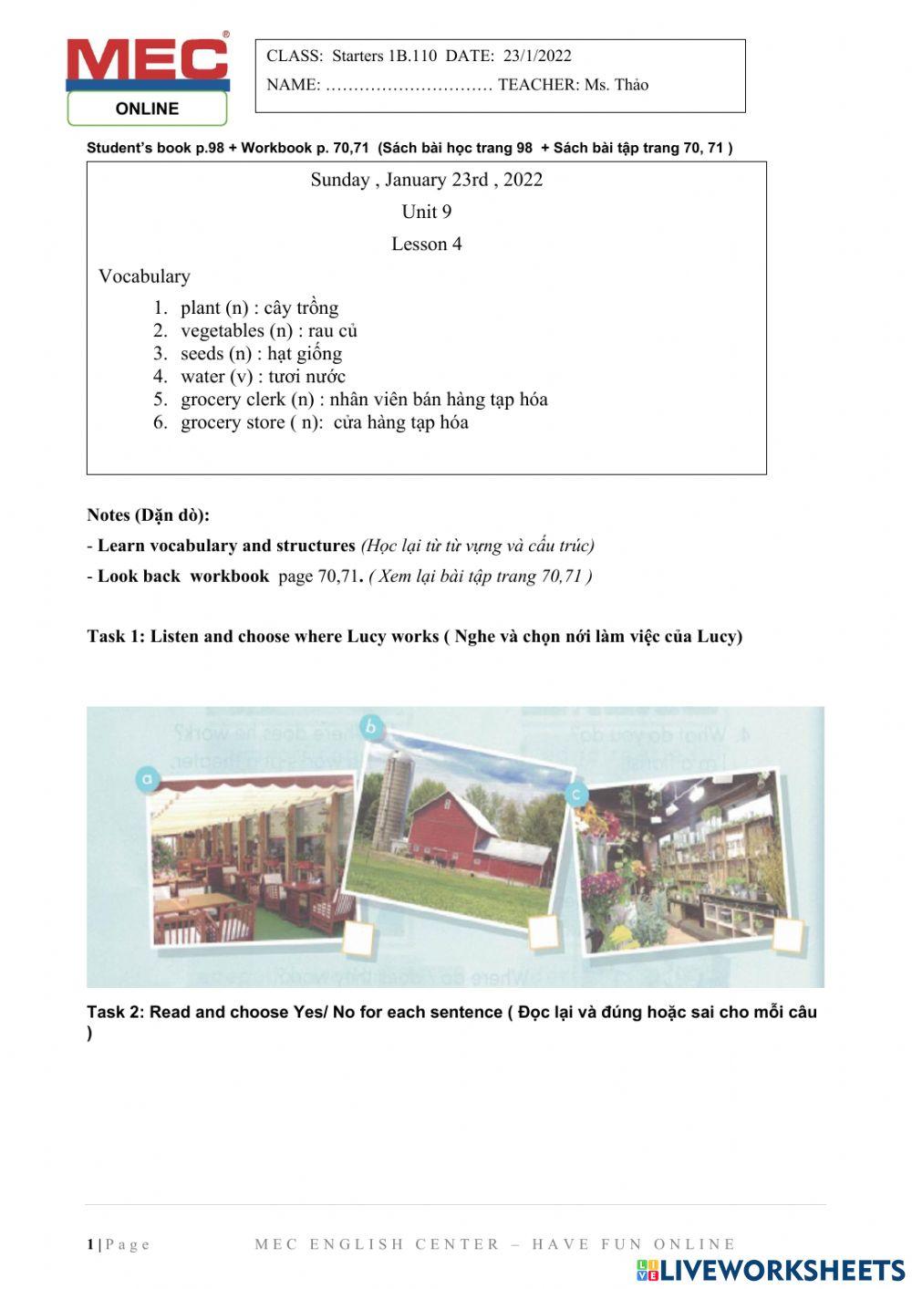 Starters 1B worksheet | Live Worksheets