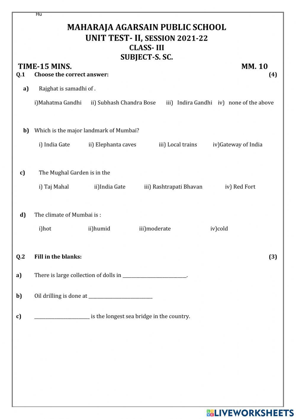 Maharaja Agarsain Public School, Vasundhara, Ghaziabad online exercise ...