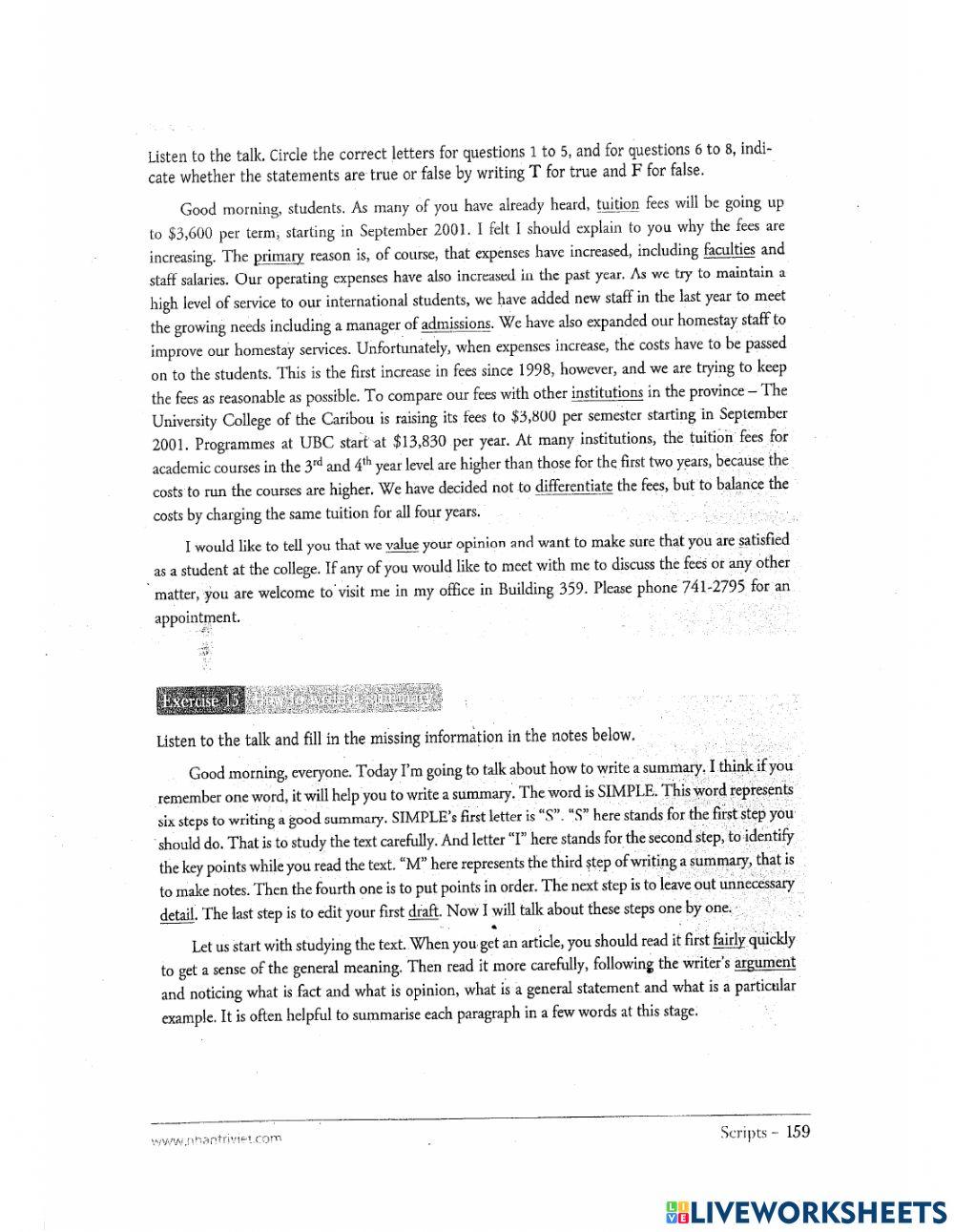 Basic ielts scripts worksheet | Live Worksheets