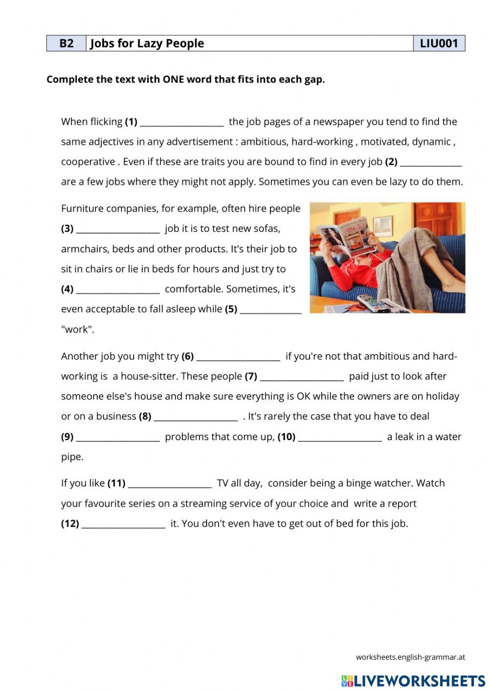 JOBS FOR LAZY PEOPLE online exercise for | Live Worksheets