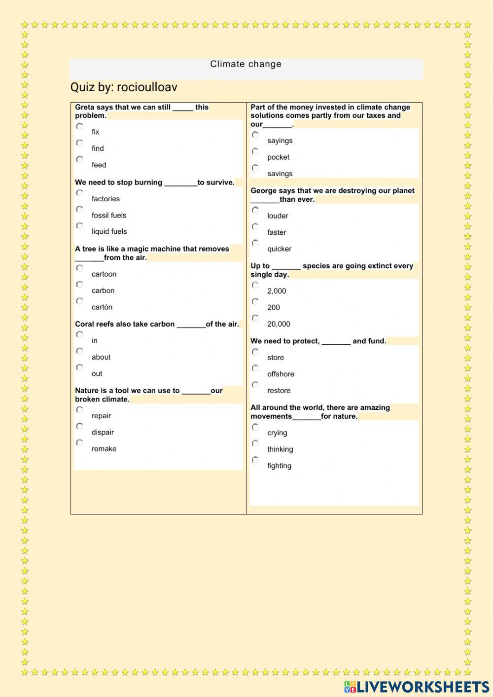 Warm up: climate change worksheet | Live Worksheets